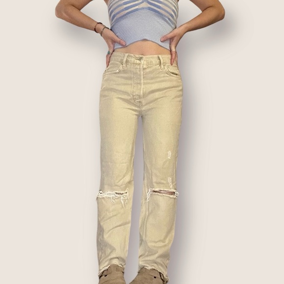We The Free | Jeans | Distressed Tan Jean Pants Relaxed Fit | Poshmark